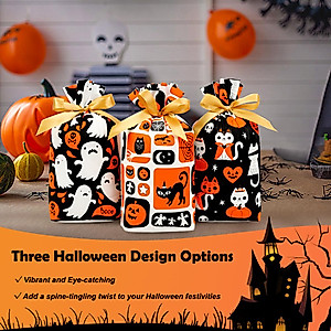 Shintop Halloween Goodie Bags Drawstring, 50PCS Small Treat Candy Bags Reusable Plastic Gift Bags Party Favors Supplies for Trick or Treat Sweets Cookies (Ghosts, Black Cats, Pumpkins)