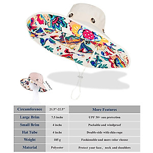 Packable Extra Large Brim Floppy Sun Hat Reversible UPF 50+ Beach Sun Bucket Hat Beige