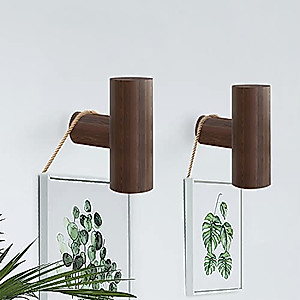 HUFEEOH Wood Wall Hooks, Purse Rack Wood Peg Hooks with Screw, Wall Hooks Heavy Duty Towel Hangers for Bathroom Wall (4PC, Walnut Wood)