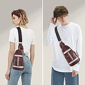 Ineowelly Sling Bag for Men and Women PU Leather Small Backpack for Women, Crossbody Sling Backpack Sport Rugby for Unisex Cycling Hiking Traveling(dark brown)