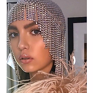 STONEFANS Gatsby Rhinestone Cap Headpiece 1920s Silver Head Chain Flapper Hairpieces Jewelry Belly Dance Cleopatra Hair Accessories for women (silver)