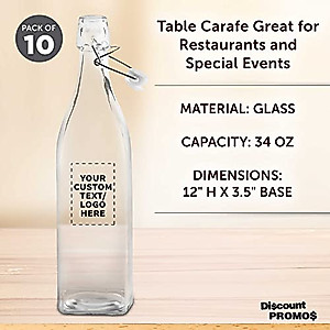 Custom Square Glass Water Carafe Bottles with Wire Lids 14 oz. Set of 10, Personalized Bulk Pack - Perfect for Juices, Smoothies, Milk, Condiments - Clear