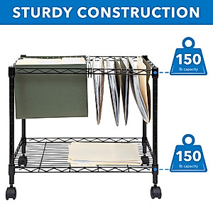 Mount-It! Rolling File Cart with Wheels | Mobile Hanging File Folder Rack | Single Tier with Storage Rack and Locking Casters | Fits Letter and Legal Size Filing Folders | 23" W x 13.5" D x 20" H
