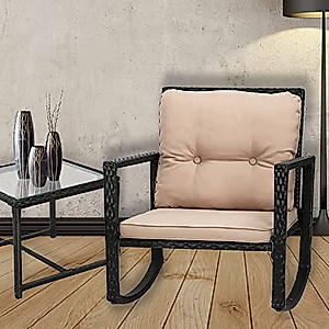 Wicker Patio Furniture Sets 3 Piece Outdoor Bistro Set Rocking Chair Patio Set Rattan Chair Conversation Sets for Backyard Porch Poolside with Coffee Table,Black