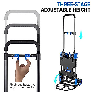 Hitgrand Folding Hand Truck, Heavy Duty Hand Truck Dolly Cart, Convertible Dolly Cart 330lbs Capacity W/Telescoping Handle, 2 in 1 Luggage Trolley Cart for Warehouse Home Outdoor Moving