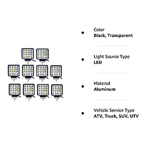 Led Light Bar, Turboo 10PCS 4inch 48W Led Work Light Square Spot Lights Off-road Lights Led lights for Trucks,Off-road Vehicle, ATV, SUV, UTV, 4WD, Jeep, Boat and More