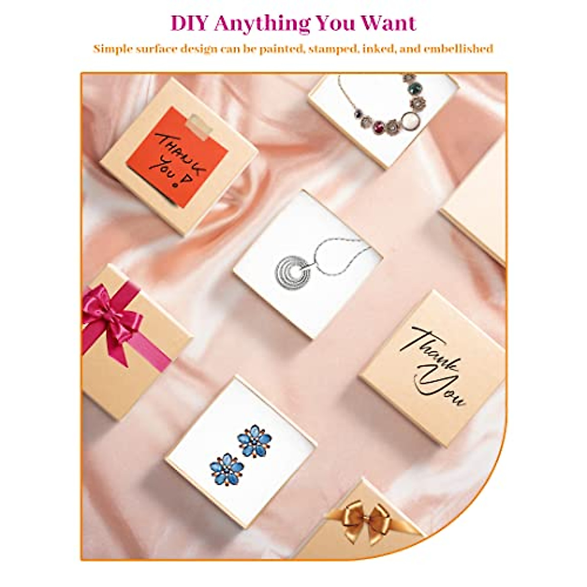 MESHA Cardboard Jewelry Gift Boxes, Cotton Filled Jewlery Box w/Lids, Brown 3.5x3.5x1 Inch, Necklace Ring Bracelet Earring Display Box, Bulk Square Small Kraft Jewelry Gift Box, 96 Pieces