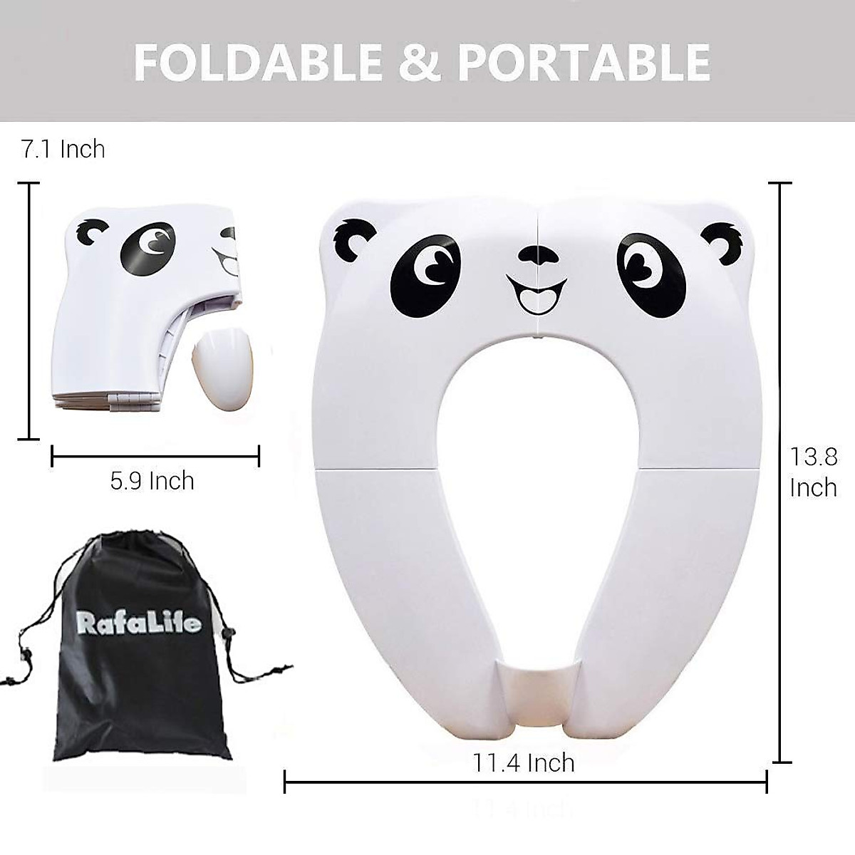 RafaLife Bath Toys - [Upgrade Splash Guard - Stable] Portable Toilet Training Seat for Toddlers, Boys & Girls. Folding Travel Potty Seat. Extra Stable, Powerful and Safe, with Handy Carry Bag (White)