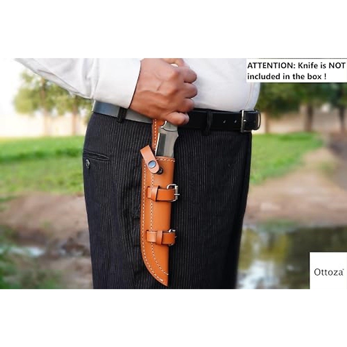 Ottoza Handmade Leather Knife Sheath SIDE DRAW Knife Sheath - Bushcraft Knife Sheath - Hunting Knife Sheath - Survival Knife Sheath - Vertical Knife Sheath Brown TOP GRAIN LEATHER No:75