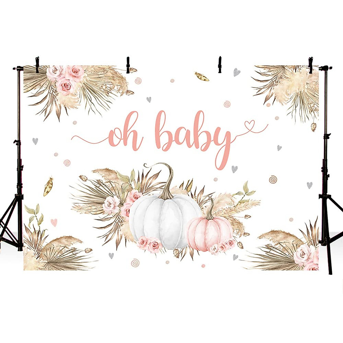 MEHOFOND 7x5ft Boho Floral Pumpkin Oh Baby Backdrop Bohemia Blush Pink Floral Girls Baby Shower Photography Background Little Pumpkin Party Decorations Banner Photo Studio Props