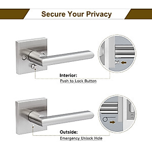 HOSOM 6 Pack Privacy Door Handles for Bedroom, Bathroom & More Interior Door Levers Keyless Reversible Square Door Locks, Satin Nickel