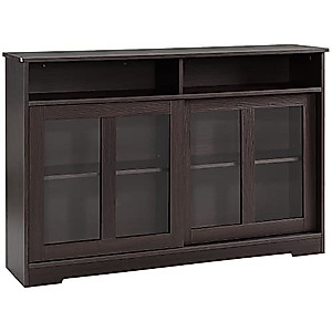 HOMCOM Sideboard Buffet Cabinet, Coffee Bar Cabinet,Credenza with Sliding Glass Doors, Cupboard and Adjustable Shelf, Dark Brown