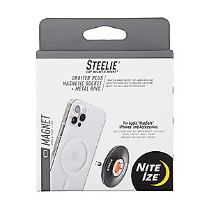 Nite Ize, Inc. STOMS-01-R8 Nite IZE Steelie Orbiter Plus Socket + Metal Ring, Holder iPhone 12 / Mini/Pro Max, Car Works with MagSafe Charger Magnetic Mount, Black