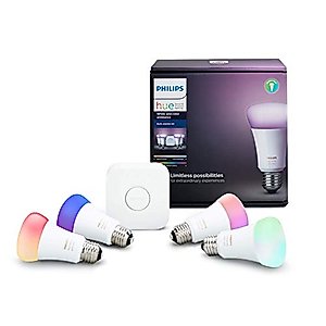 Philips Hue A19 LED Smart Bulb Starter Kit, 4 A19 Bulbs, 1 Hue Hub, Multi-color, 5 Piece Set