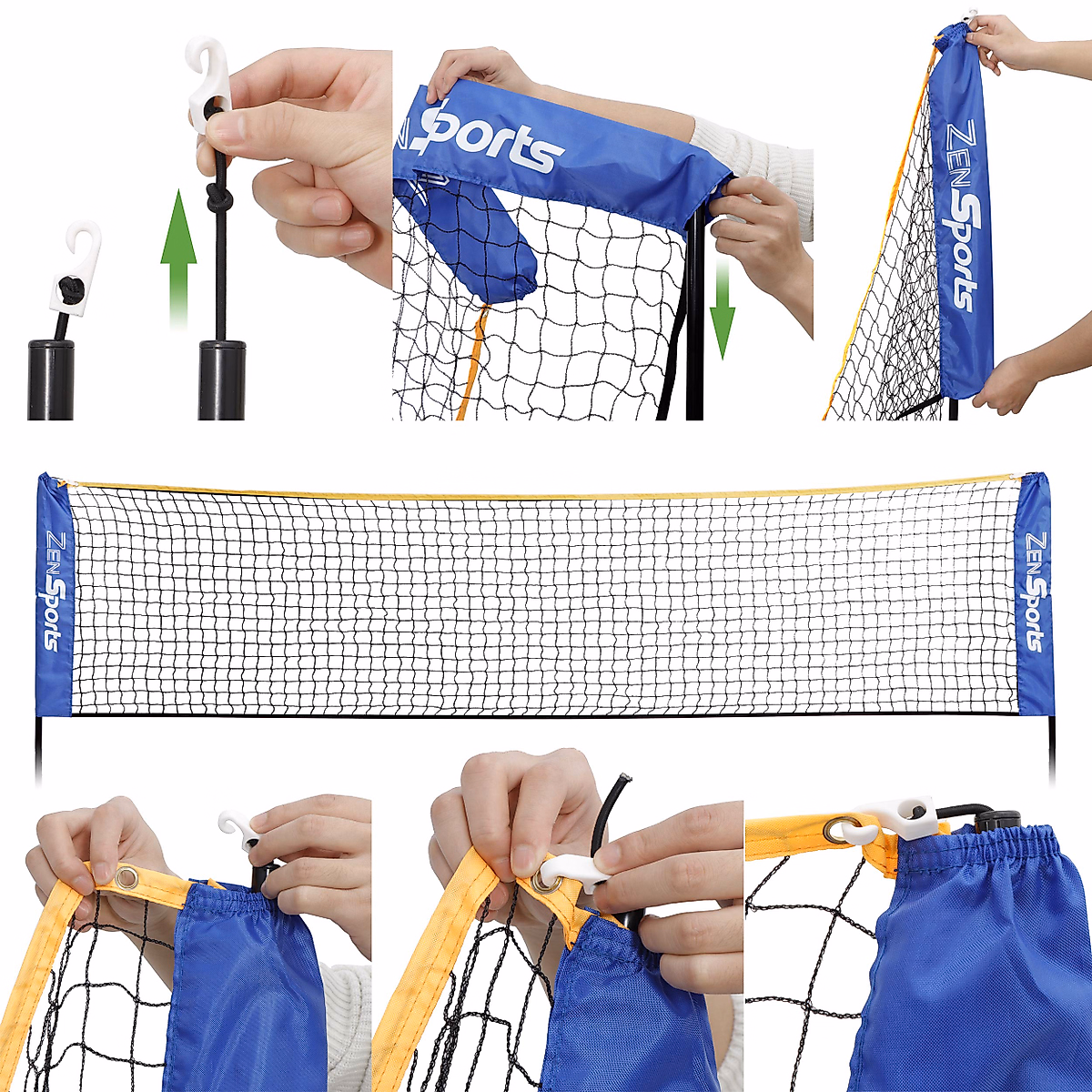 ZENY 10ft Portable Badminton Net Tennis Net for Soccer, Pickleball, Kids Volleyball Indoor Adjustable Height 2.5ft to 5ft for Outdoor Court Backyard Beach Games