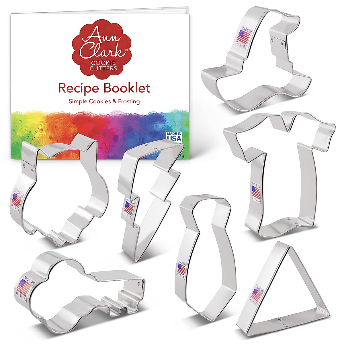 Witchcraft and Wizardry Cookie Cutters 7-Pc. Set Made in the USA by Ann Clark, Robe, Tie, Owl, Lightning Bolt, Witch's Hat, and more