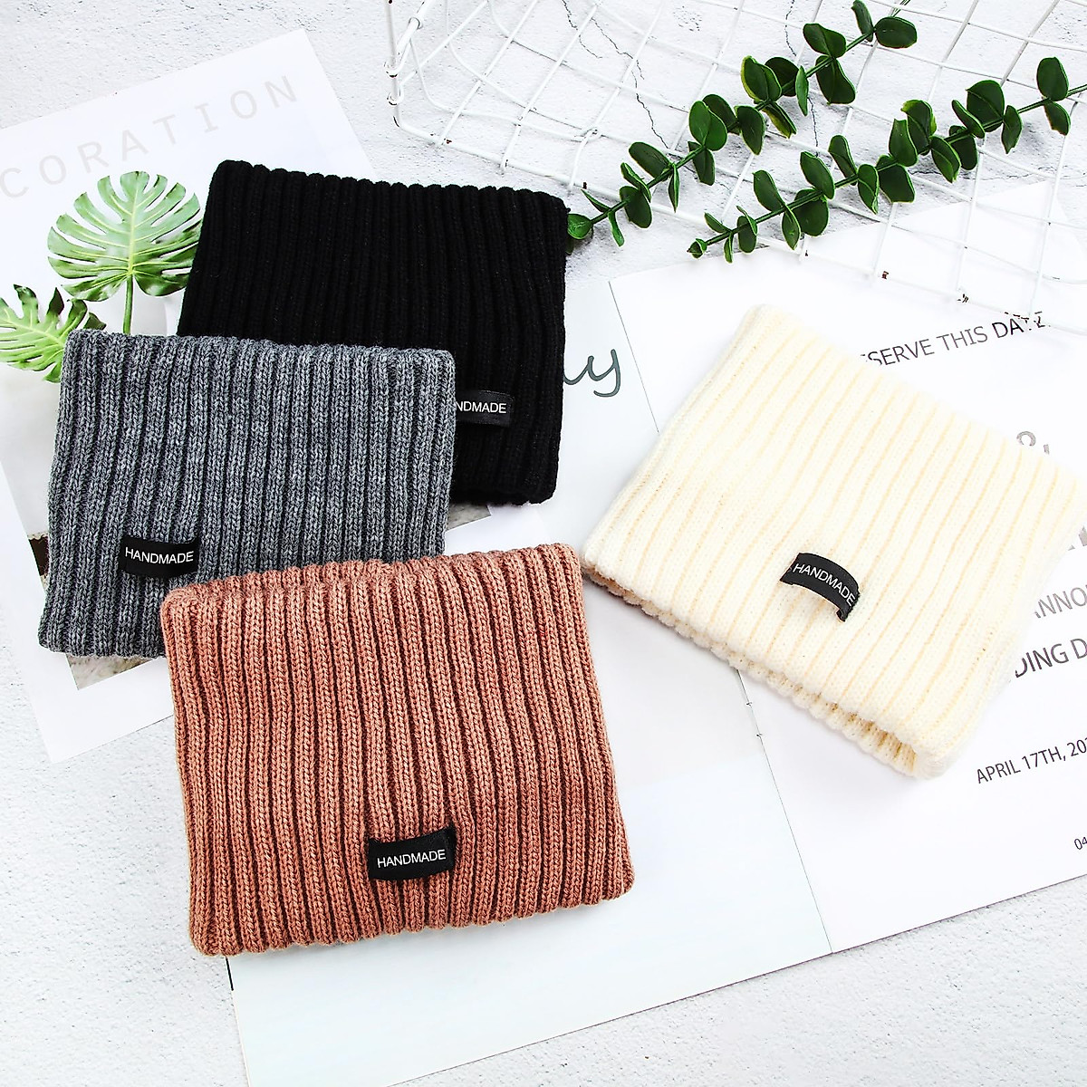 4 Pieces Knit Headbands Winter Ear Warmers Crochet Knit Headbands Elastic Turban Head Wraps Chic Hair Scrunchies Headbands for Women Girls