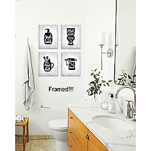 Bathroom Wall Decor | Canvas Wall Art with Wooden Frames | Funny Toilet Signs Quotes Wall Decor | Small Bathroom Pictures for Wall | Set of 4 | 8x10 inch(Framed)