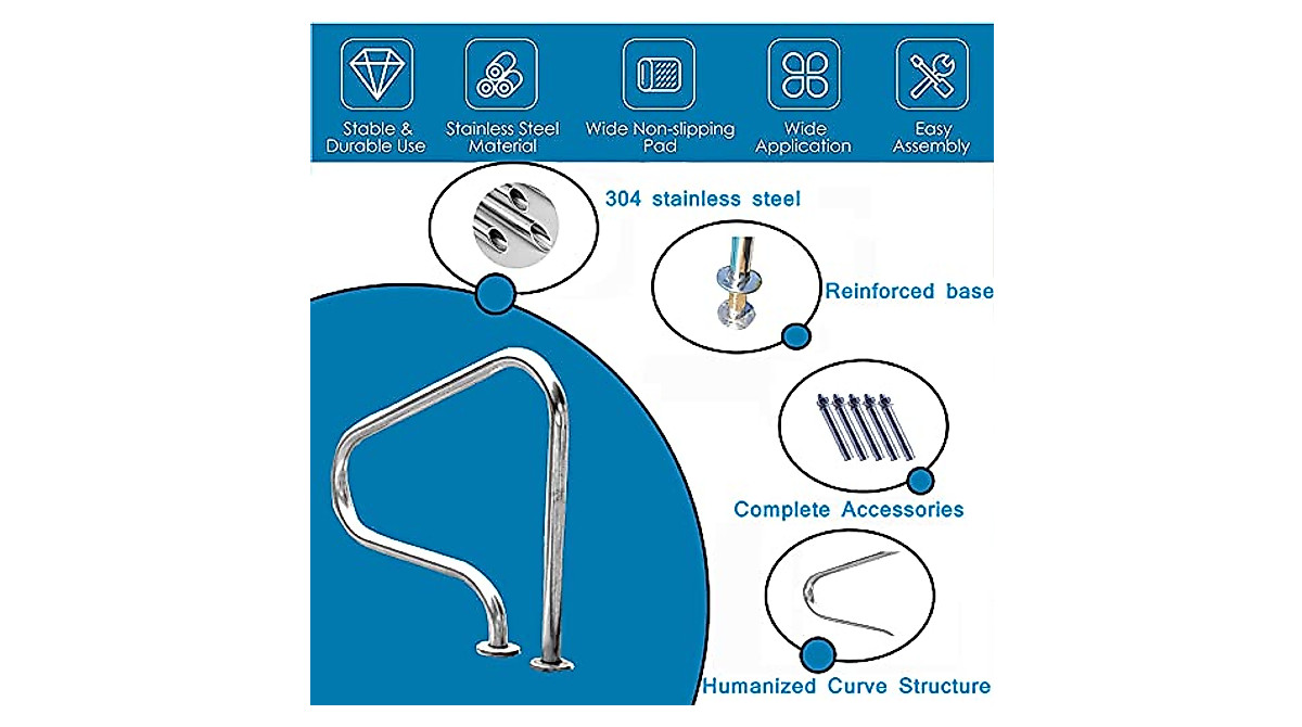 BTZHY Swimming Pool Handrails Easy-to-Install Handrails 304 Stainless ...