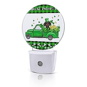 Night Light Plug into Wall, LED Nightlights Happy St. Patrick's Day Shamrock Funny Dachshund Truck Green Plaid Small Nightlight Auto Dusk-to-Dawn Sensor Lamp LED Night Lights for Kid's Bedroom