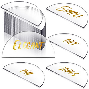 Bucherry 30 Pcs Clear Acrylic Wedding Place Cards, 2 x 4 Inch Half Circle Acrylic Sign DIY Blank Semicircle Acrylic Table Numbers Wish Sign Wedding Reception Event Birthday Party Restaurant