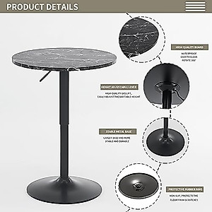 Rongbuk Round Bar Table, Adjustable Table,MDF Top with Black Metal Pole Support and Base, Bistro Pub Table,Suitable for Home, Kitchen Island, Bar Counter, Black