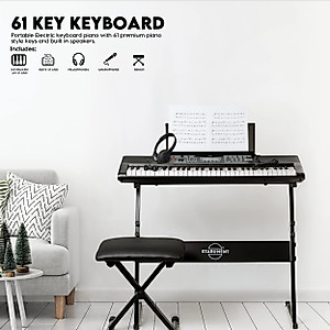 Starument 61 Key Premium Electric Keyboard Piano for Beginners with Stand, Built-in Dual Speakers, Microphone, Headphone, Bench & Display Panel