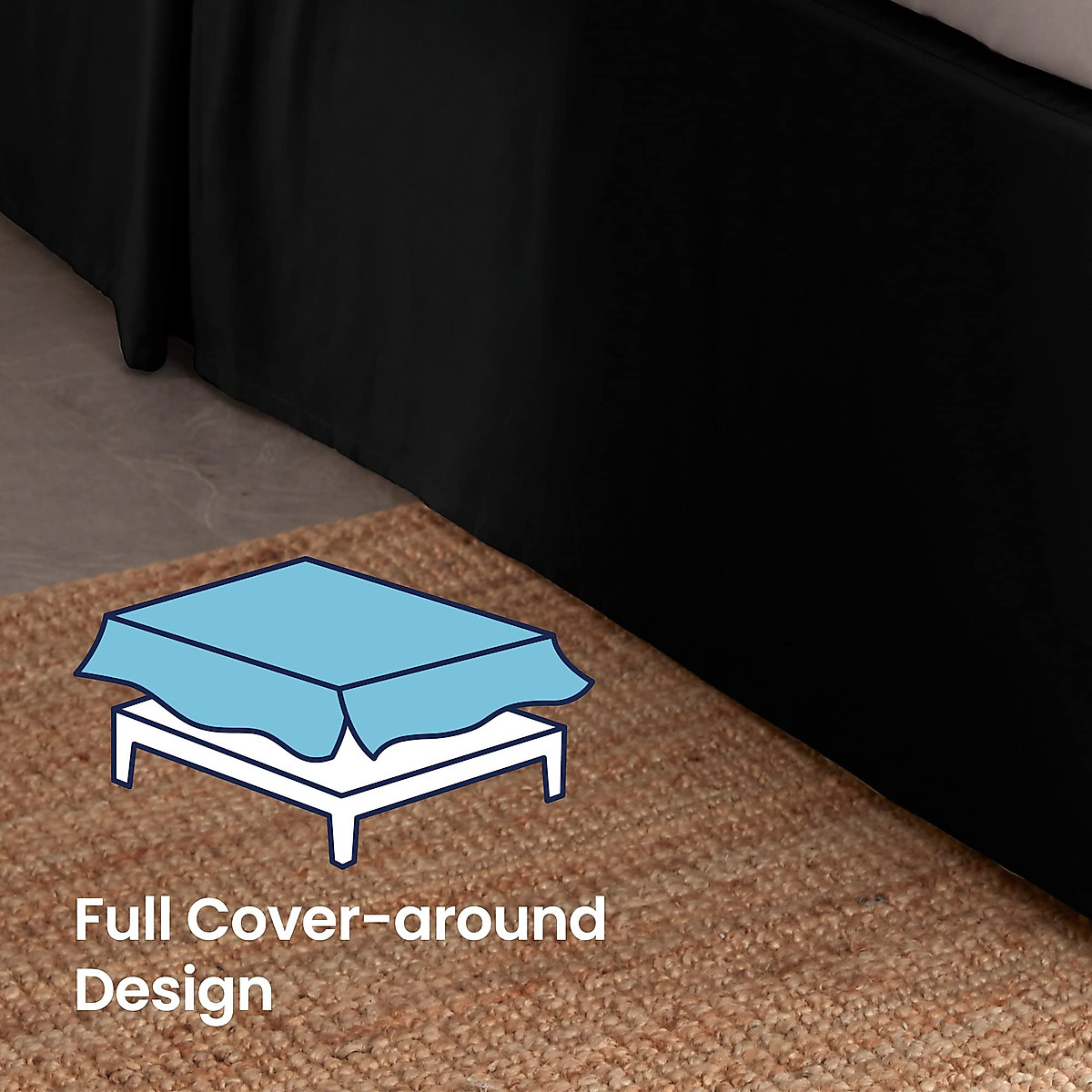 SLEEP ZONE Pleated Bed Skirts King Size, 15 inch Tailored Drop Easy Fit Bedskirt, Anti-Static, Fade Resistant (King, Black)