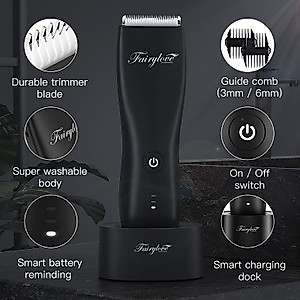 FAIRYLOVE Electric Groin Body Hair Trimmer Ball Trimmer for Men USB Recharge Dock Cordless Use Fully Waterproof Replaceable Ceramic Blade Pubic Hair Trimmer Body Groomer Kit for Men