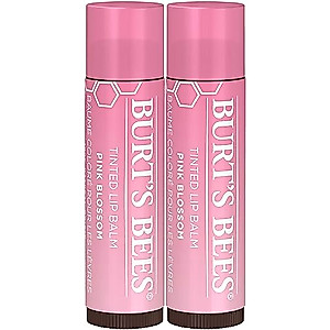Burt's Bees Lip Balm, Tinted Moisturizing Lip Care for Women, for Dry Lips, 100% Natural, with Shea Butter, Pink Blossom (2 Pack)