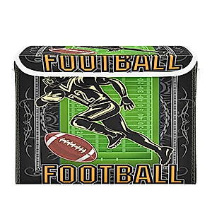 DOMIKING American Football Player Large Storage Bin with Lid Collapsible Shelf Baskets Box with Handles empty gift basket for Nursery Drawer Shelves Cabinet