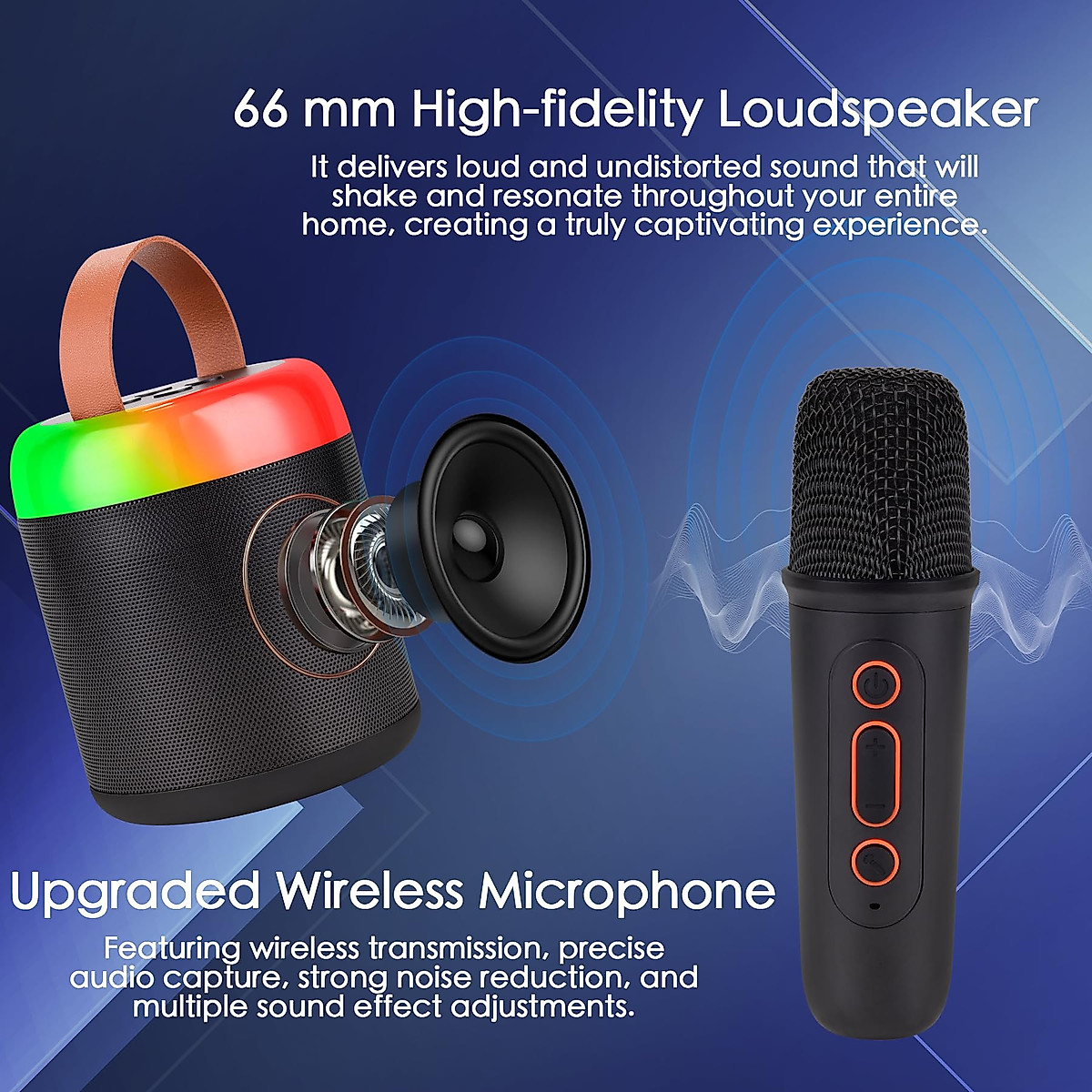 Mini Karaoke Machine for Kids,Portable Bluetooth Speaker with Wireless Microphone,Christmas and Birthday Gifts for Kids,Toys Gifts for Aged 3 4 5 6 7 8 9 10 11 12+ Years Teens Girl Boys Black