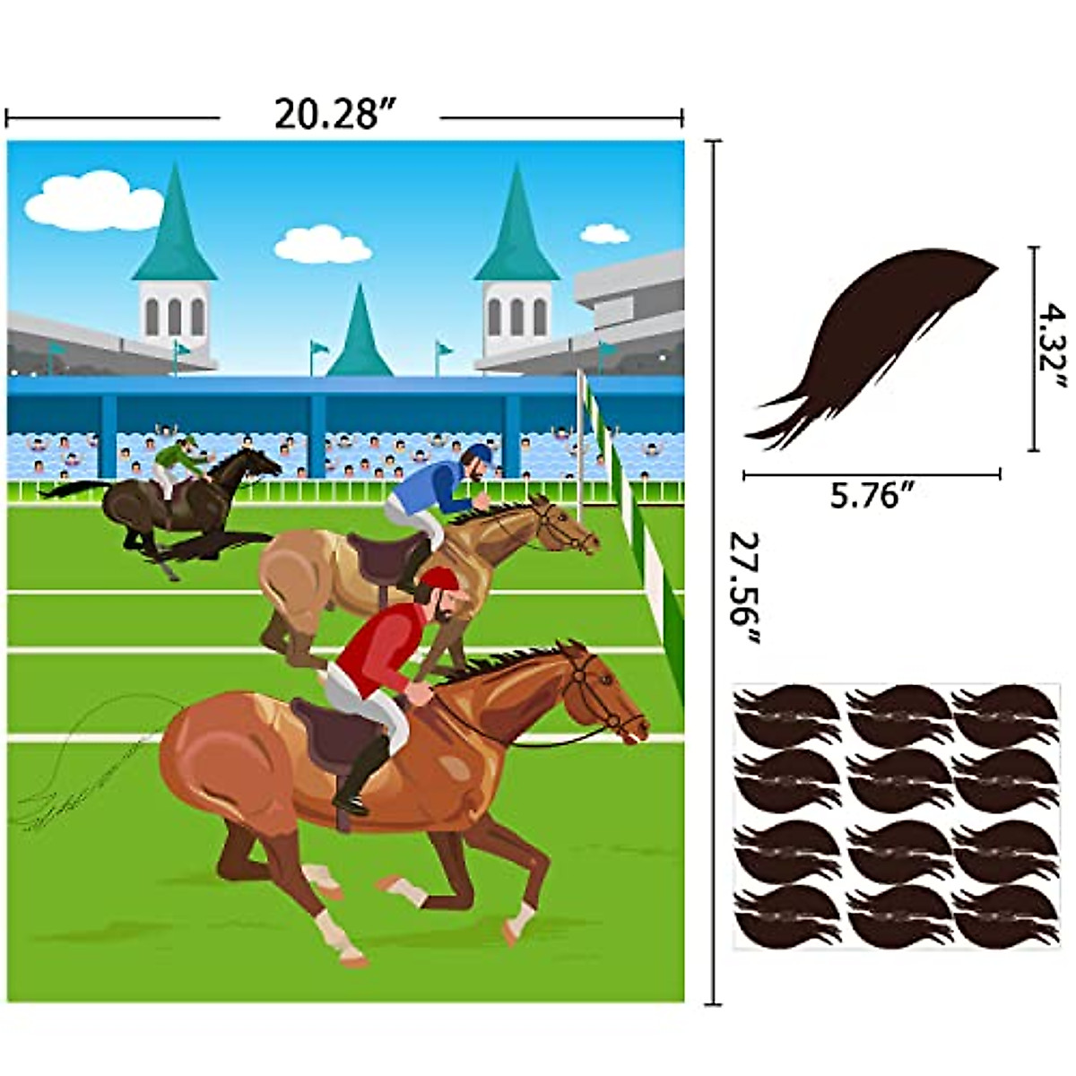 Kentucky Derby Horse Race Party Sticker Game - Pin The Tail on The Horse Poster, Horse Party Game for Kids Birthday Party Favor(24 Tails)