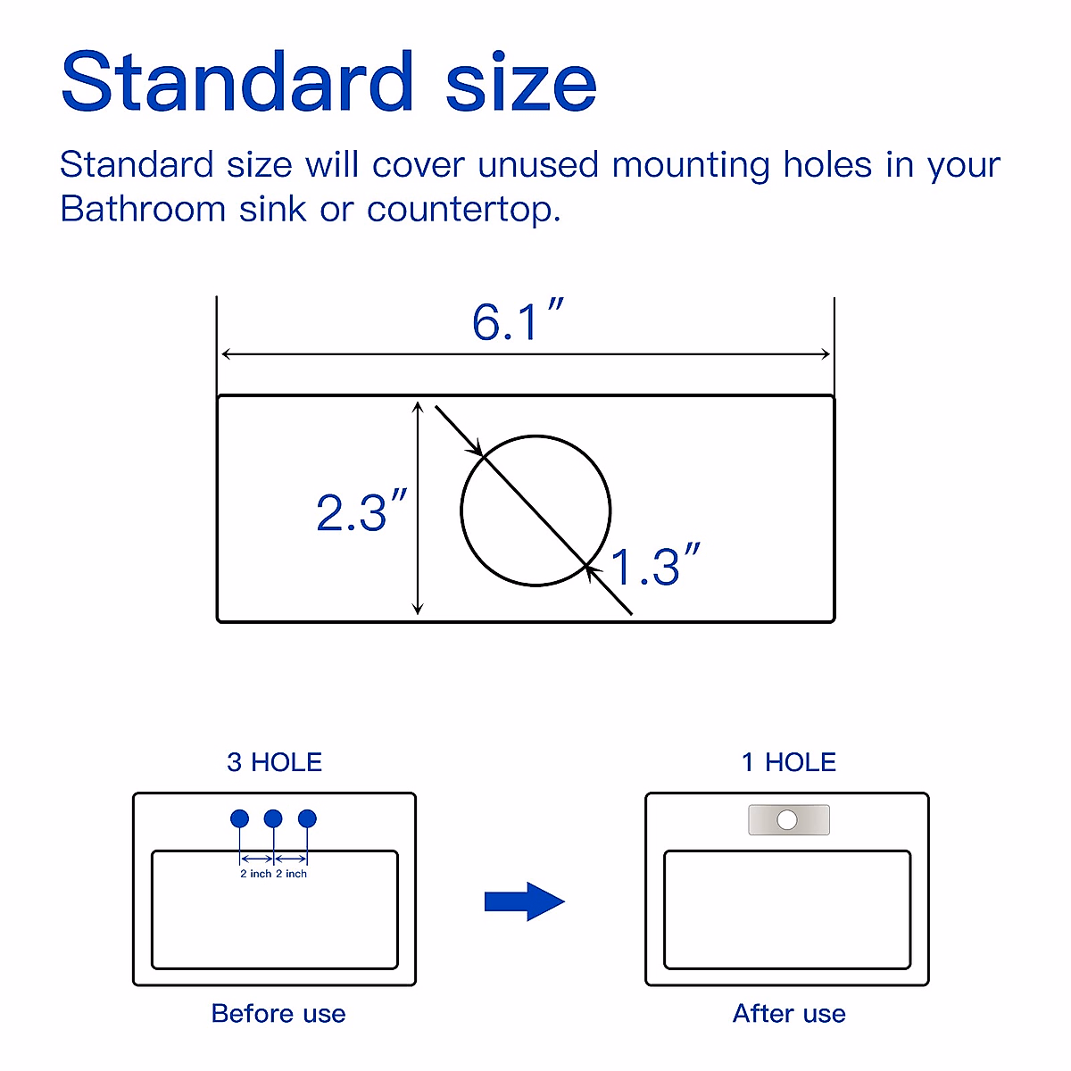 BWE Stainless Steel Plate Faucet Cover Escutcheon 6.1 Inch for 1 or 3 Hole Bathroom Sink Faucet Brushed Nickel Deck Plate Rectangular Vanity Basin Sink Hole Cover Cap Modern