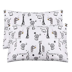Kid Toddler Pillowcase 2 Pack - Organic Cotton Toddler Travel Pillow Case - Hypoallergenic Envelope Closure Girls Boys Pillow Cover for Sleeping, 14x20 inch