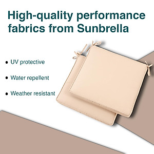 TPAC DESIGNS Outdoor Seat Cushion (Set of 2) - Sunbrella Seat Cushion for Patio, Indoor, Outdoor, Chair, Lounge, Dining & Bistro - Weather Resistant Replacement Cushion Seat Pads