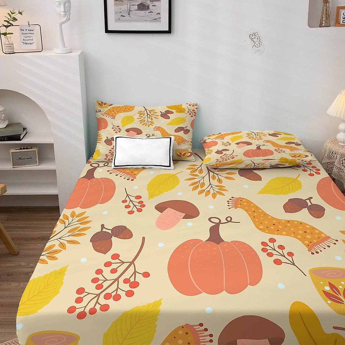zcsm Fall Decor Sheets Full Size Sheet Sets - Autumn Bed Sheets, Soft Microfiber & Deep Pocket & Wrinkle Free Patterned Bedding Sheets & Pillowcases, 1 Fitted Sheet, 1 Flat Sheet, 2 Pillow Cases