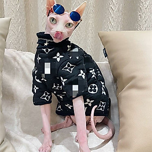 Sphynx Cat Clothes Breathable Pure Cotton Fashion Icon Cat Sweater Kitten Outfit with Sleeves for Sphynx Cornish Rex, Devon Rex, Peterbald (S, Black)