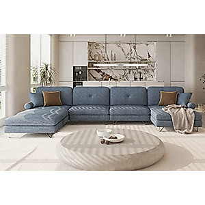 HOMERILLA Sectional Sofa, Modular Sofa, Modern Loveseat Living Room Seater Sofa with Armrest, Sleeper Bed Couch, Washable U-Shape Sofa, L-Shape Sofa with Ottomans, 7-Seat Sofa, Denim Blue
