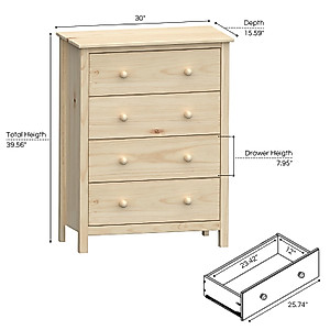 From the Tree Furniture Chest 4 Drawer 30" Solid Wood Unfinished - Ample Storage with Beach Charm for Any Space