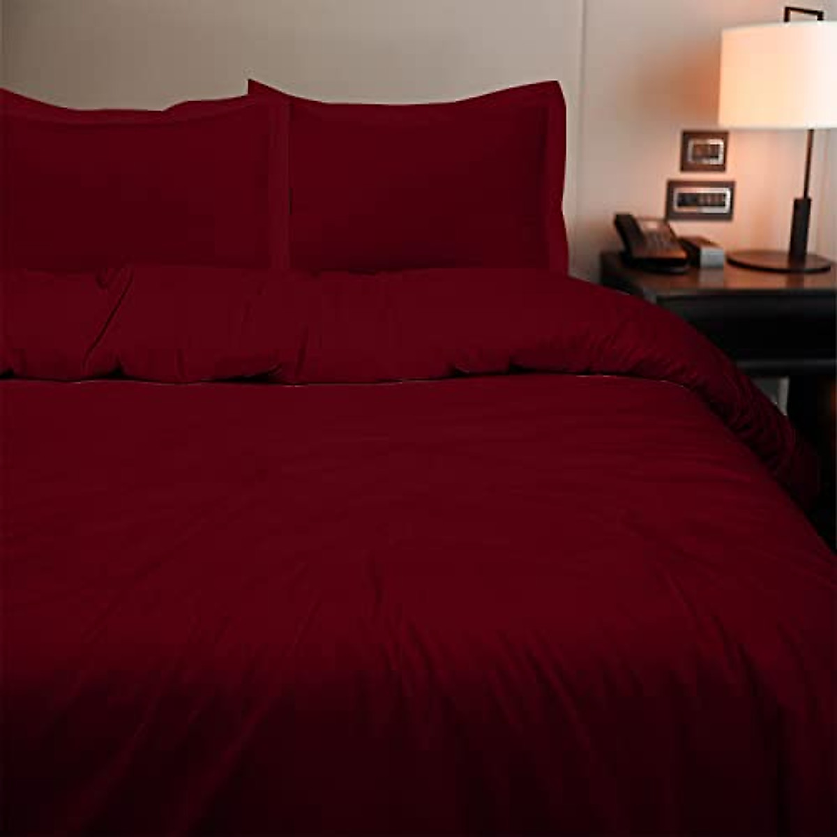 ROYALE LINENS Burgundy Duvet Cover Queen Size - Queen Duvet Cover Set - 3 Piece Double Brushed Queen Duvet Covers with Zipper Closure, 1 Duvet Cover 90x90 inches and 2 Pillow Shams (Queen, Burgundy)