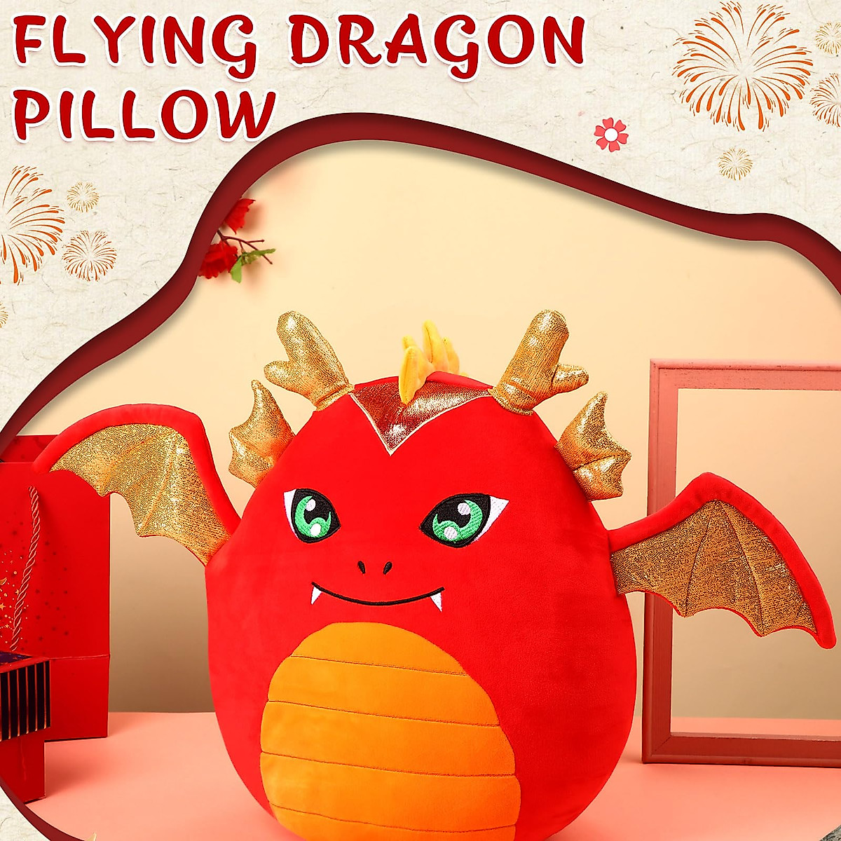 Leyndo 14'' Dragon Plush Throw Pillow Cute Dragon Stuffed Animals Soft Stuffed Dragon Pillow for Dragon Lover Year of The Dragon Home Bedroom Sofa Car Decorations Holiday Birthday Party Favor Gift