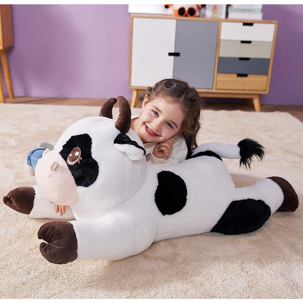 IKASA Giant Cow Stuffed Animal Plush Toy,30" Large Cute Jumbo Soft Toys,Huge Big Size Plushy Fluffy Fat Oversized Plushie