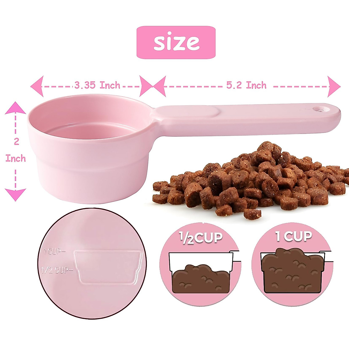 Joyinjojo Dog Food Scoop 1 Cup 1/2 Cup - 2 Pack Melamine Dog Food Measuring Cup, Pet Food Scoop for Dog Cat...Comfortable Long Handle for Easy to Scoop Food