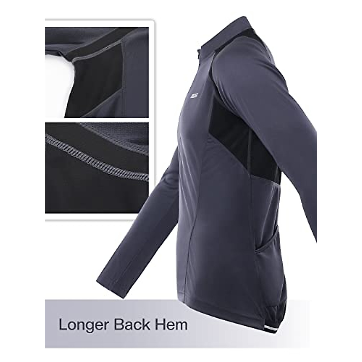 ARSUXEO Men's Half Zipper Cycling Jerseys Long Sleeves MTB Bike Shirts 6031 Gray Size Medium