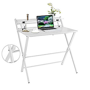 Folding Study Desk Small Folding Desk for Small Space Home Office Simple Laptop Writing Table Corner Desk, Study Writing Desk for Students Kids Adult,No Assembly Required (All White)