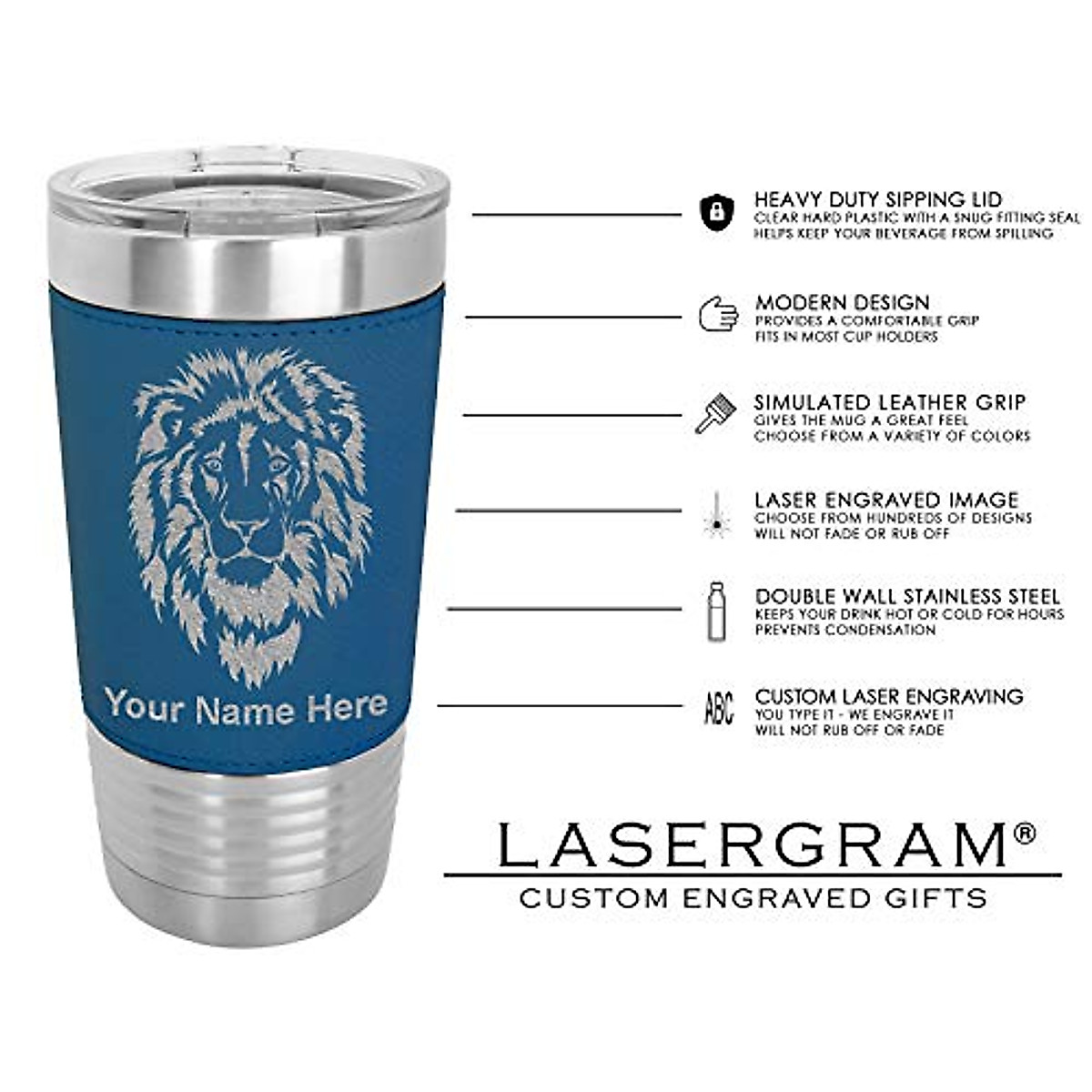 LaserGram 20oz Vacuum Insulated Tumbler Mug, World's Greatest Son, Personalized Engraving Included (Faux Leather, Blue)