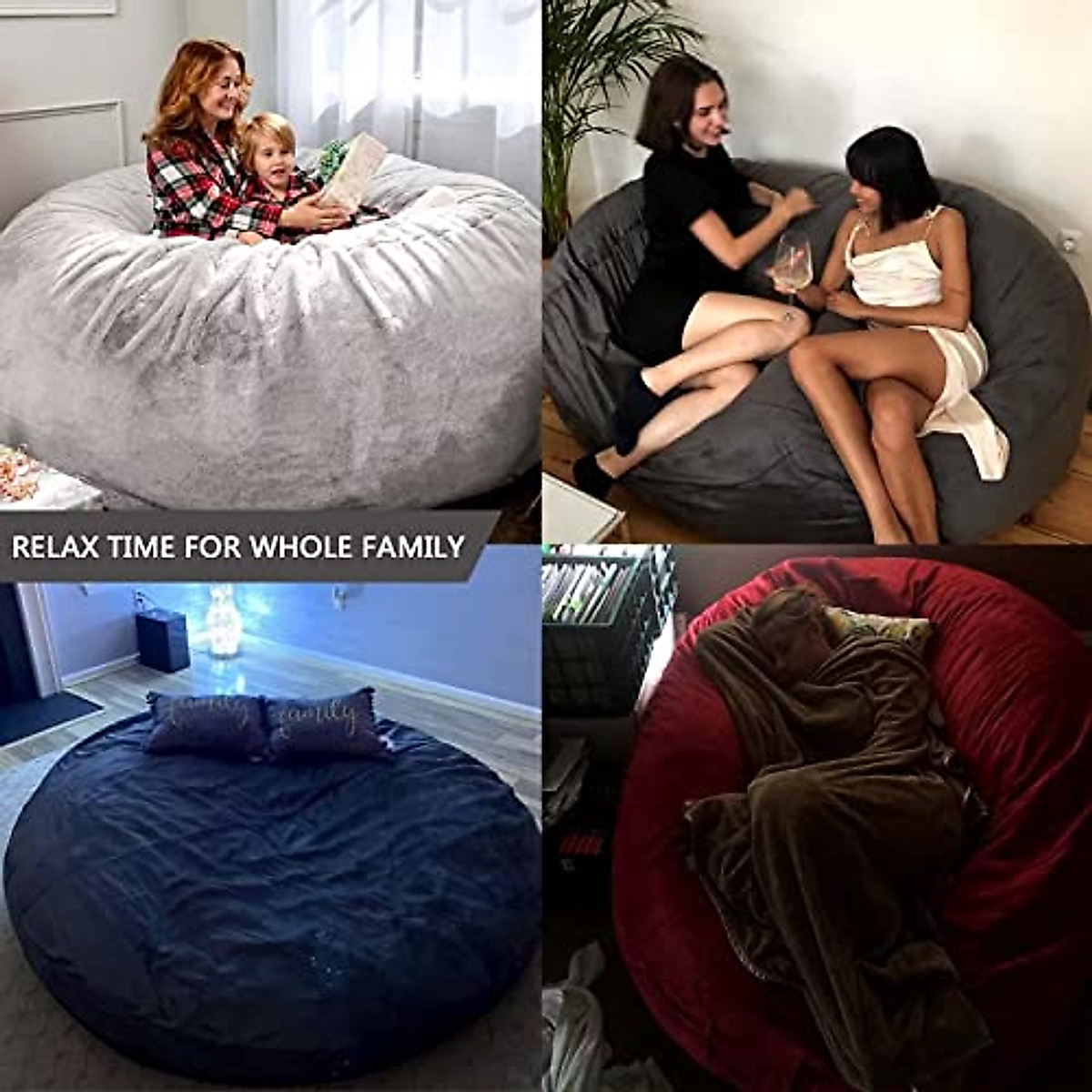 Bean Bag Chair Cover 4ft (Bean Bag Covers Only,Not A Full Bean Bags) Fluffy Bean Bag Chairs for Adults Pv Velvet Light Grey Sofa Bed Cover Living Room Furniture