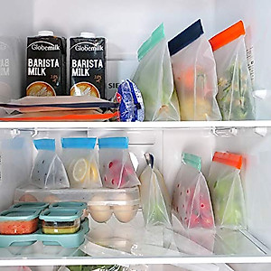 Meetall 9 Pack Reusable Food Storage Bags, 3 Sizes Mixed.3 Gallon Size Bags for Meats,Fish and Vegetables&3 Sandwich Bags&3 Snack Bags for Kids' Food.Reusable,Freezer Safe,Stand Up and Leakproof.