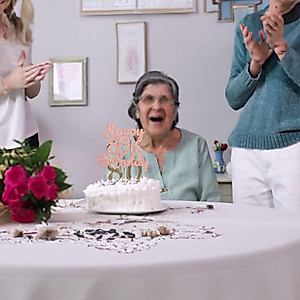 Gyufise 1Pc Happy 80th Birthday Cake Topper Glitter Cheers to 80 Years Old Birthday Cake Pick for Happy 80th Birthday Anniversary Party Cake Decorations Supplies Rose Gold